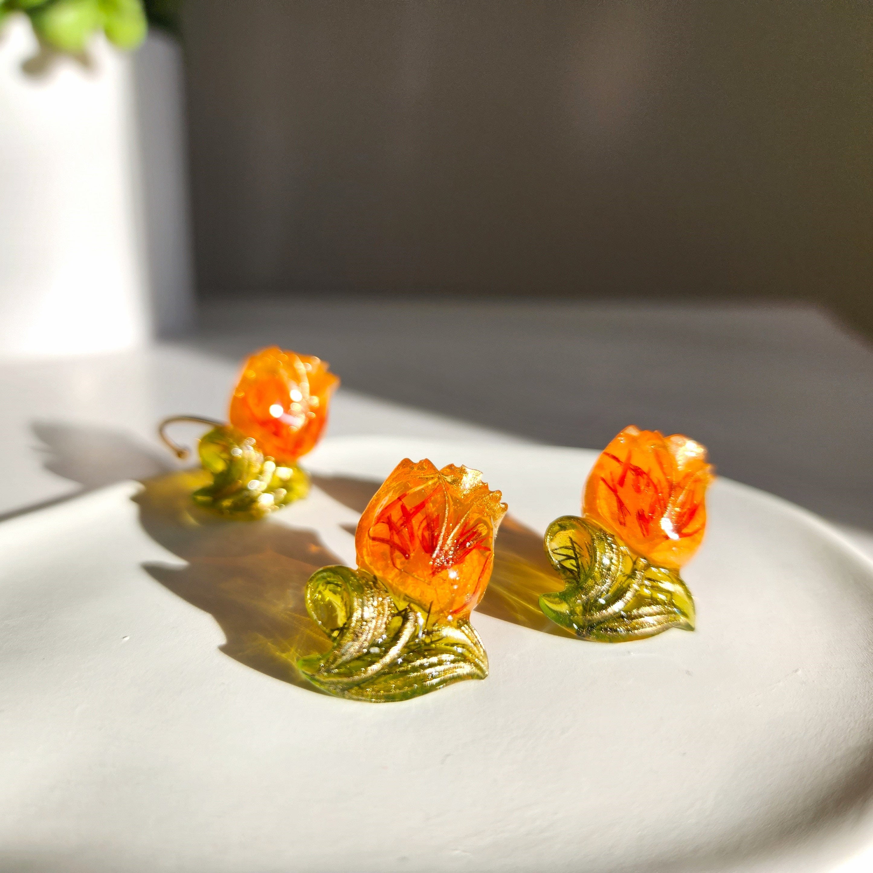 Tulip flower resin earrings | Real flower made Tulip resin stud ...